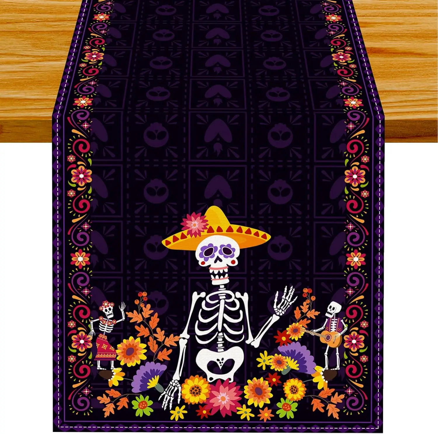 Mexican-Day-of-The-Dead-Sugar-Skull-Linen-Table-Runners-Fiesta-Party ...