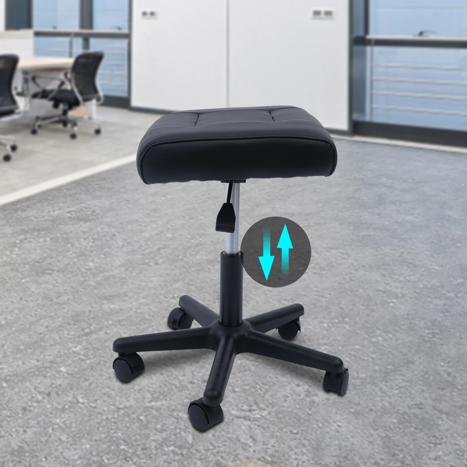 Black-Office-Foot-Stool-With-Wheels-Height-Adjustable-Rolling-Leg-Rest ...