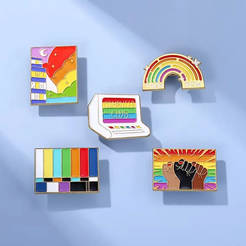 5-Style-Rainbow-Enamel-Pins-Rainbow-Computer-Night-Fist-Piano-Brooches ...