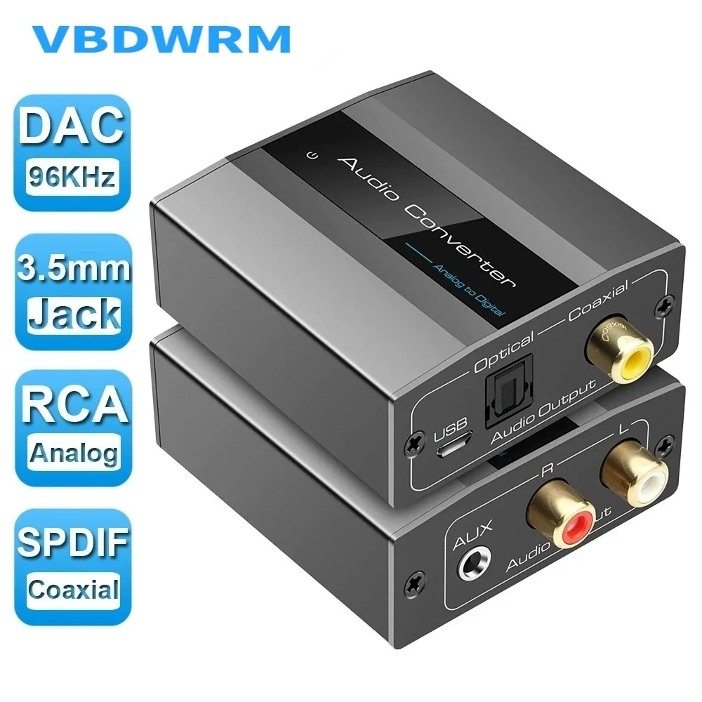 96KHz Analog to Digital Audio Converter With RCA 3.5mm Jack Stereo to ...