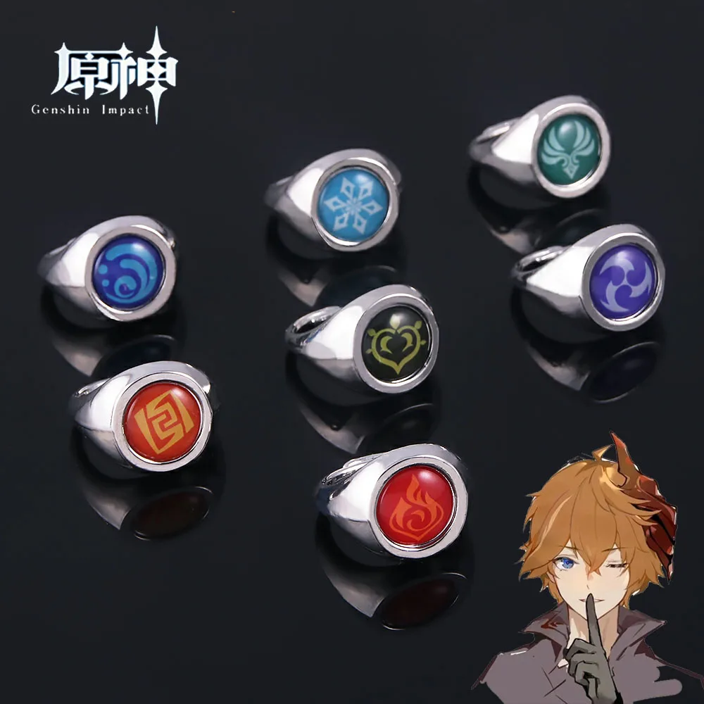 Genshin-Impact-juego-de-Anime-anillo-de-7-elementos-artesan-a-delicada ...