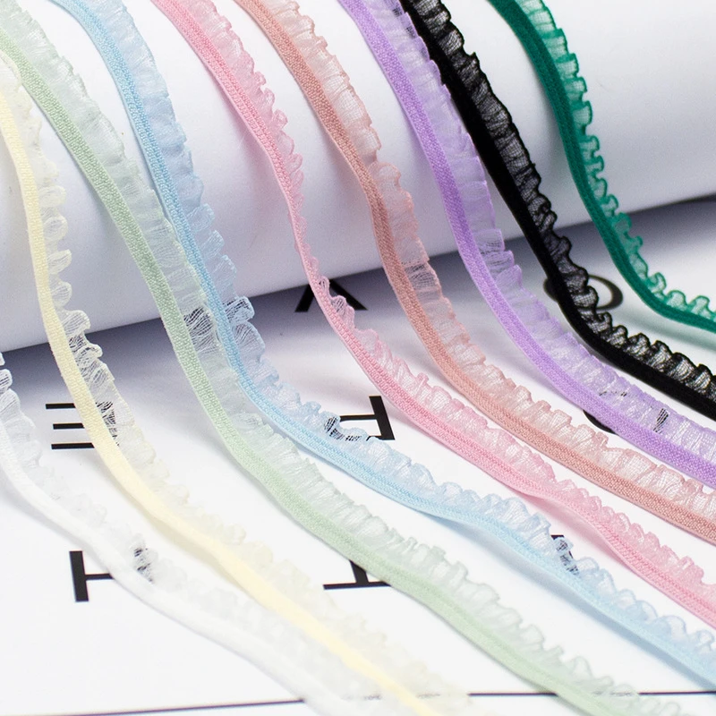 5yards/Lot 16mm Gathered Lace Elastic Ribbon Fold Over Spandex Elastic ...