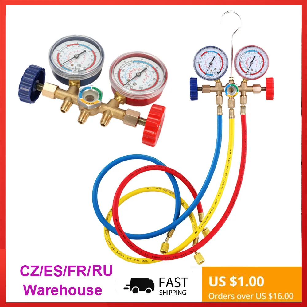 Refrigerant-Manifold-Gauge-Set-Air-Conditioning-Tool-with-Hose-and-Hook ...