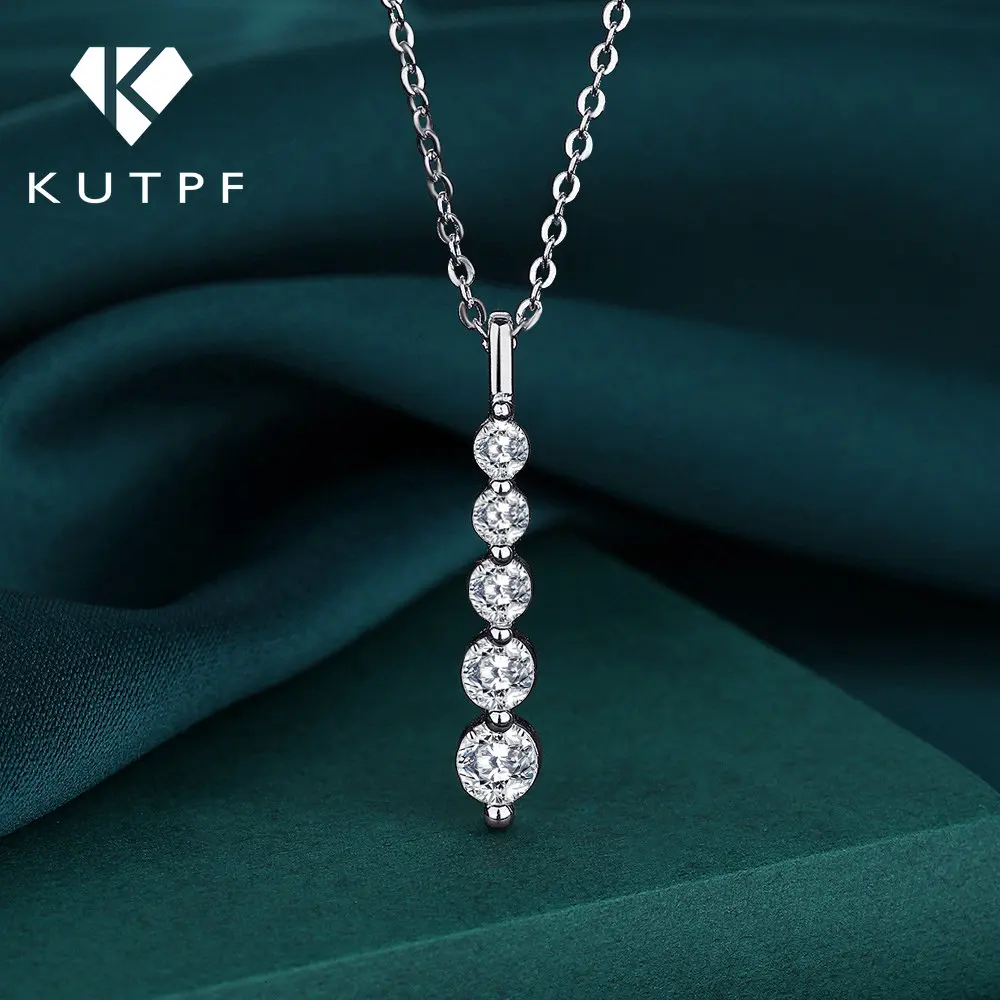 1.2 CT 5 Stones Solid Moissanite Pendant Necklace S925 Sterling Silver Plate 18K Gold Pt950 ...