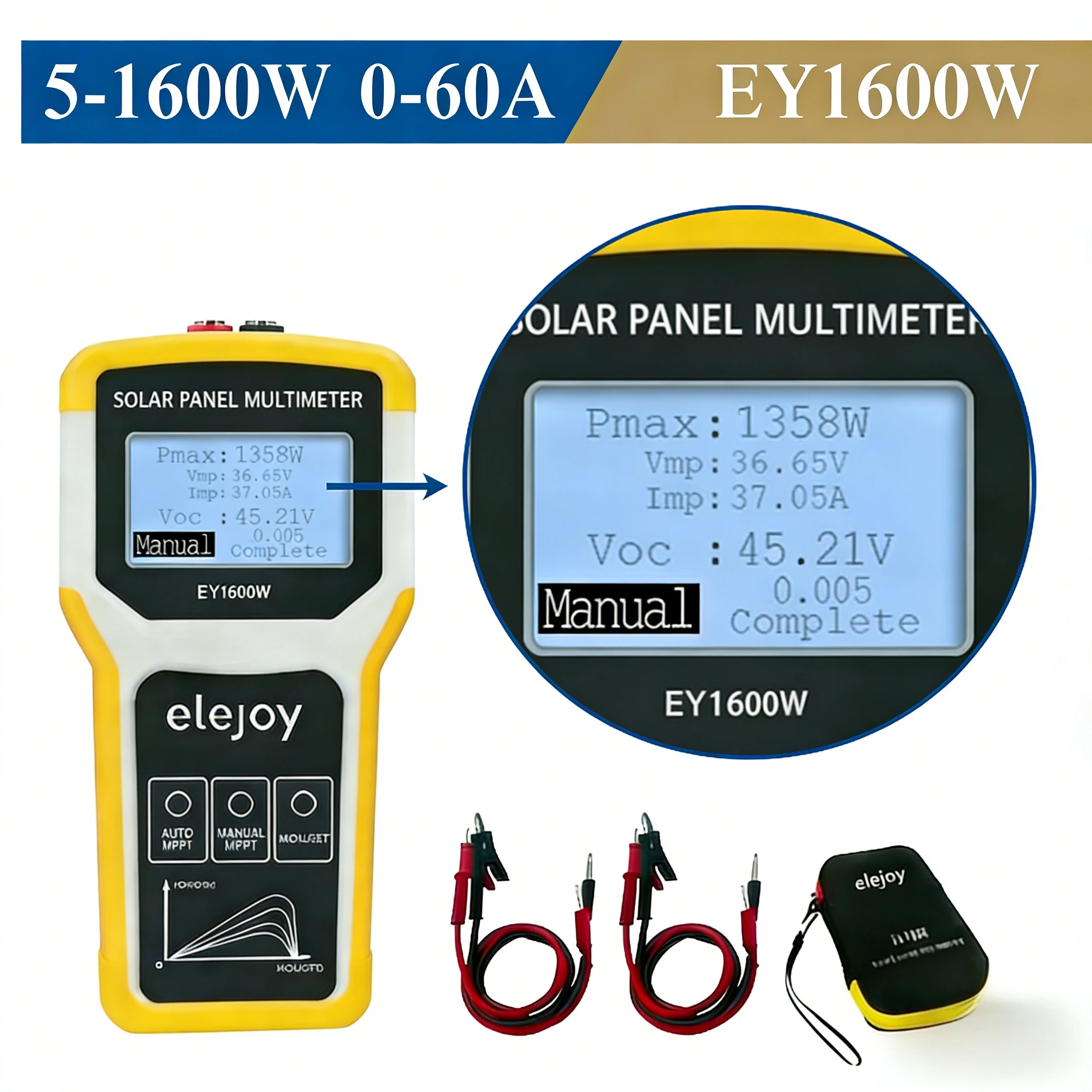 EY1600W Solar Panel Tester,0-60A Solar DC/AC Power Meter,Photovoltaic ...