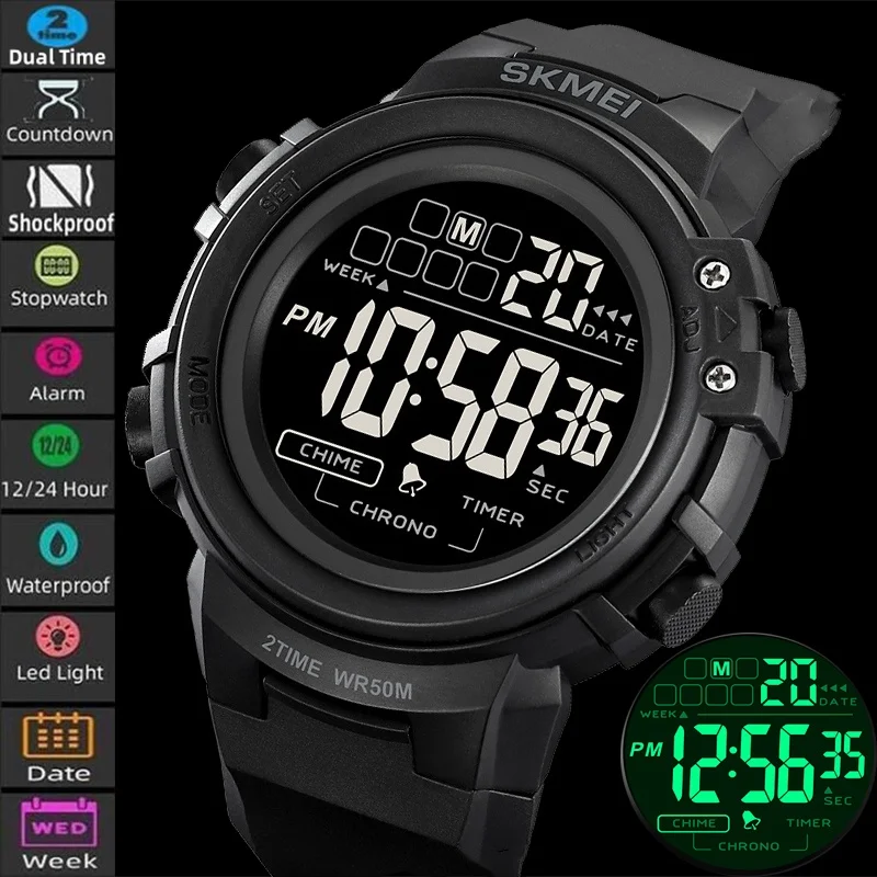 Skmei Dual Time Zones Digital Watches for Men Waterproof Swimming ...