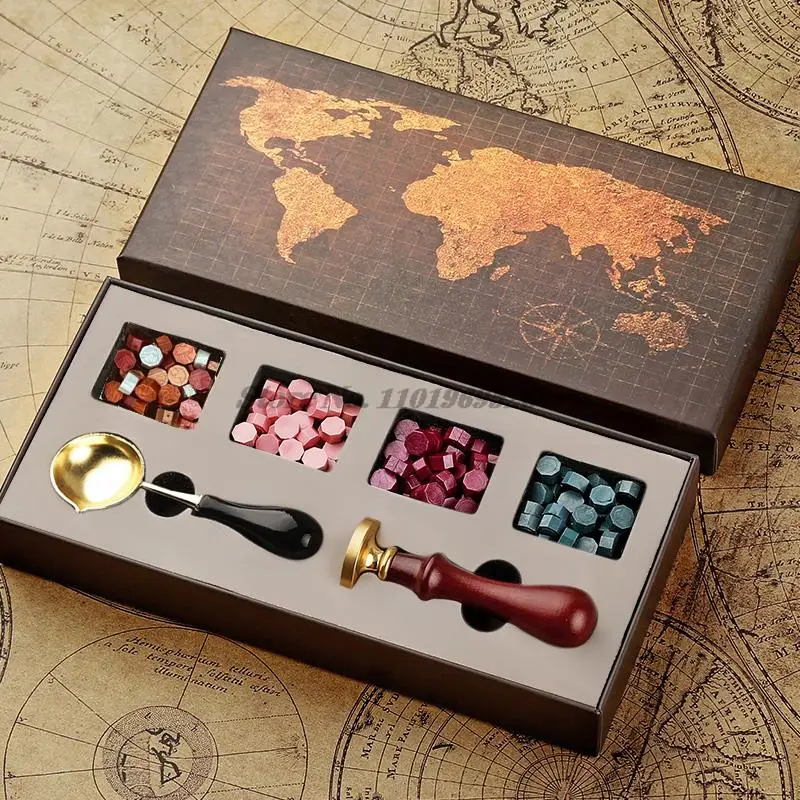 DIY-Wax-Seal-Map-Gift-Box-Kit-Detachable-Stamp-Spoon-Set-Sealing-Beads ...