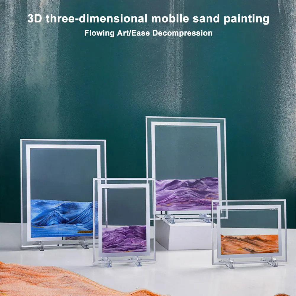 3D Colorful Moving Sand Frame Flowing Sand Art Glass Hourglass Deep Sea ...