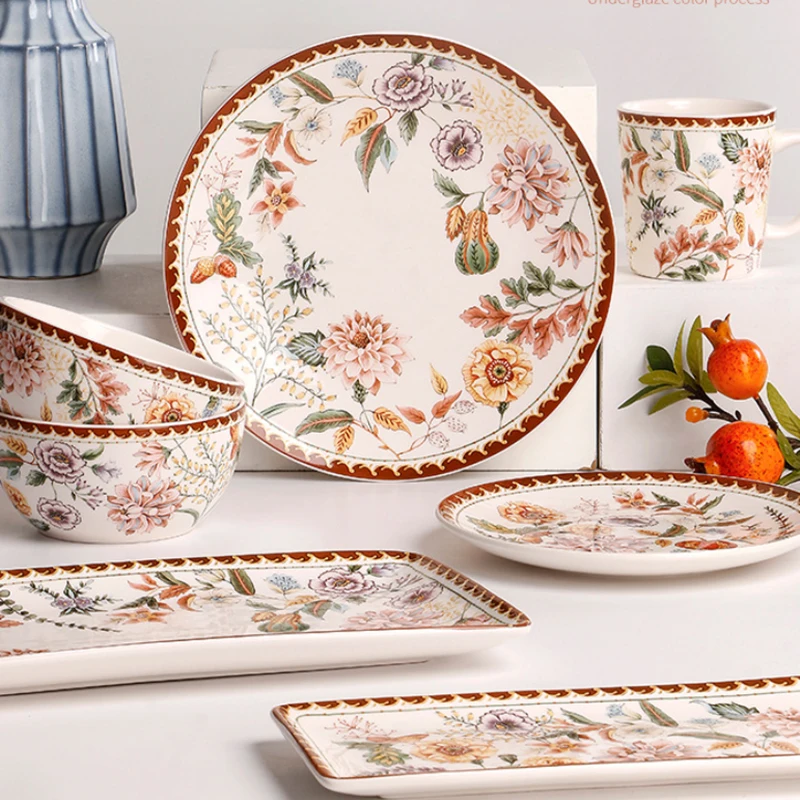 Retro-European-Rococo-Octagonal-Drawing-Round-Square-Mug-Bowl-Beige ...