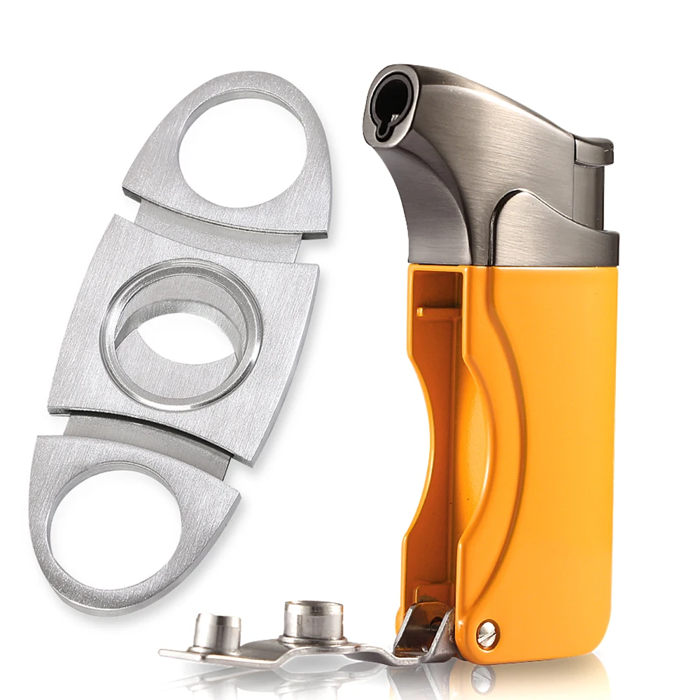 Cigar-Lighter-Cutter-Set-Metal-1-Torch-Butane-Gas-Lighters-With-Punch ...