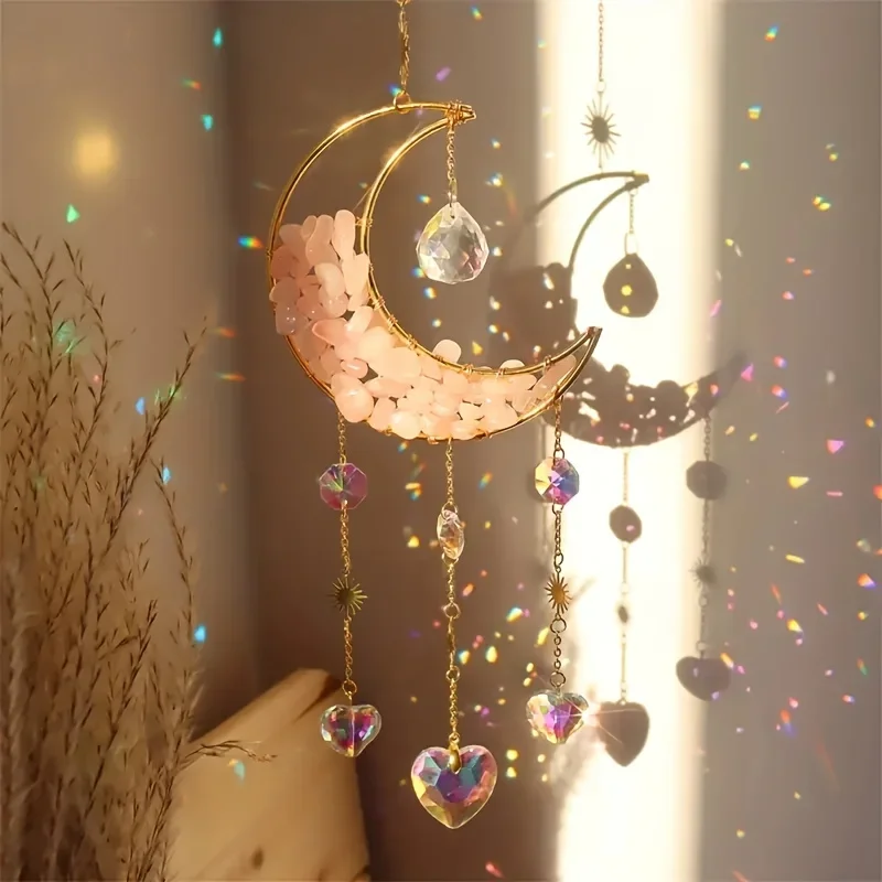 1pc Amethyst Moon Crystal Prism Daylight Catcher - Half-moon-shaped ...