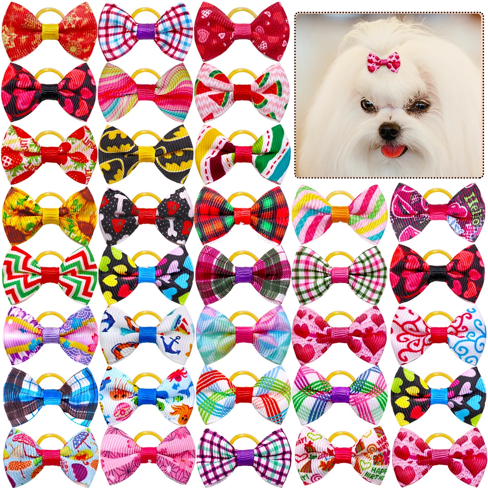 20pcs Pet Puppy Cat Dog Hair Bows with Rubber Bands Dog Grooming ...