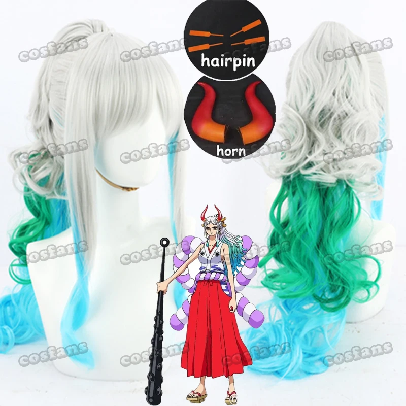 Anime-One-Piece-Yamato-Cosplay-Wig-Silver-Blue-Green-Mixed-Long-70cm ...