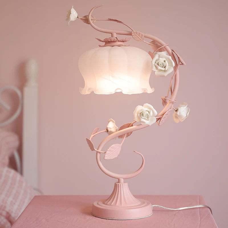 Romantic-European-style-pink-table-lamp-bedroom-ins-princess-pink-rose ...