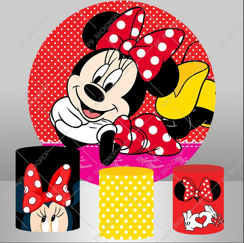 Red Minnie Mouse Round Backdrop Party Decoration Girls Birthday Party ...