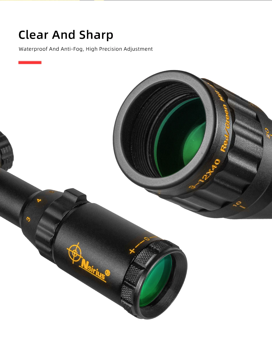 NSIRIUS Gold 3-12X40AOE Riflescope Optical Sight Red Green llluminate ...