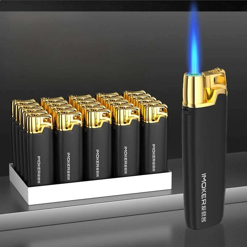 Windproof Metal Blue Flame Lighter Black Gold Thick Explosion-Proof ...