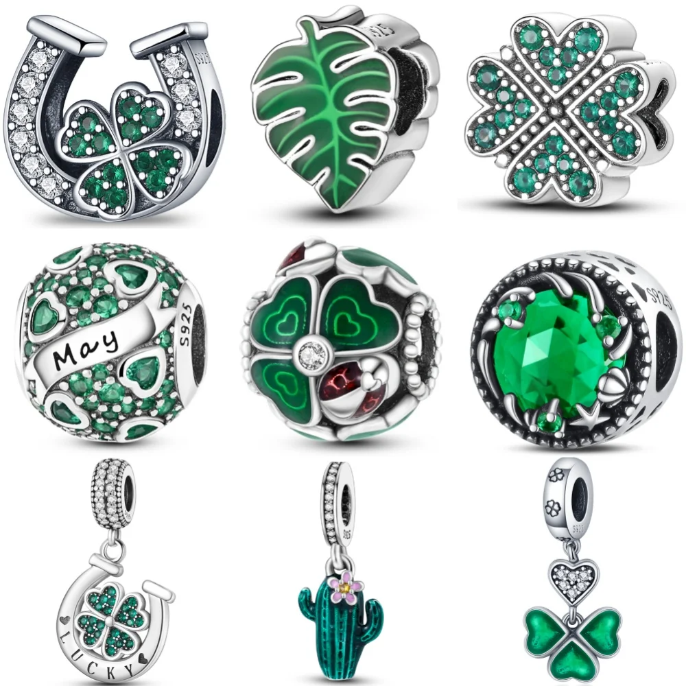 925-Sterling-Silver-Simplicity-Cactus-Clover-Healing-Green-Charms-Beads-Fit-Original-Pandora ...