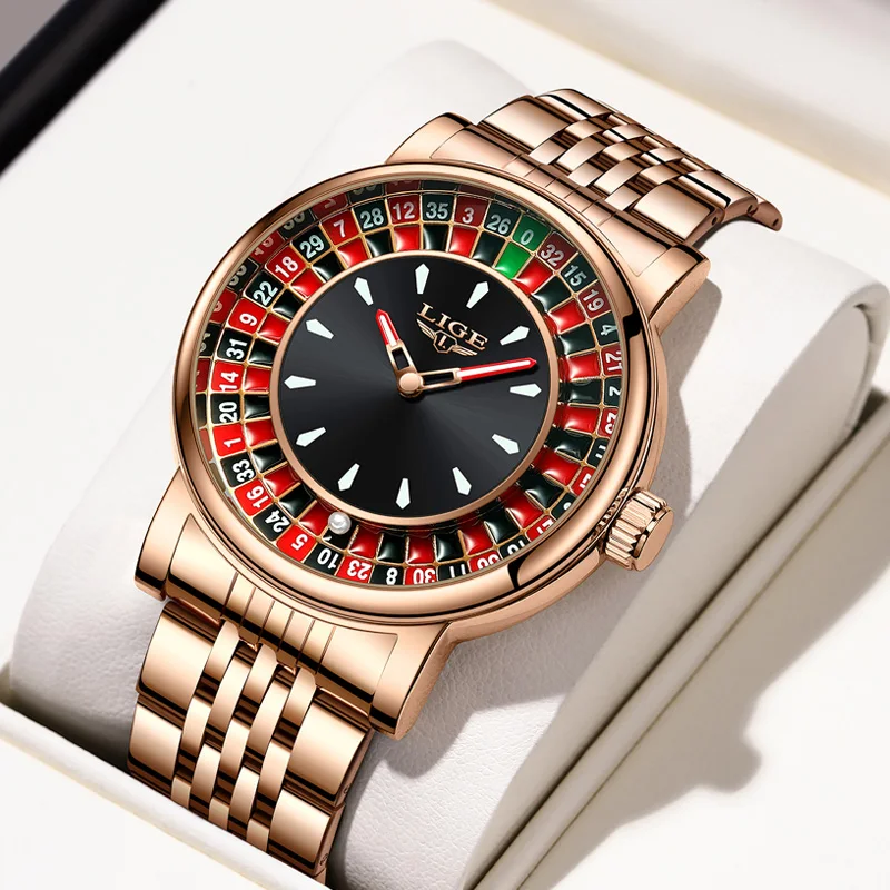 LIGE Creative Luxury Mens Watches Roulette Game Dial Fashion Mens Watch ...