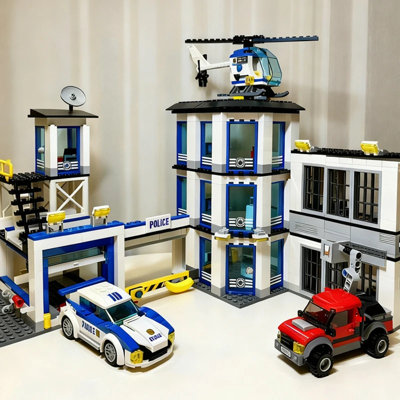 City Police Building Blocks Set with Helicopter, Minifigures ...
