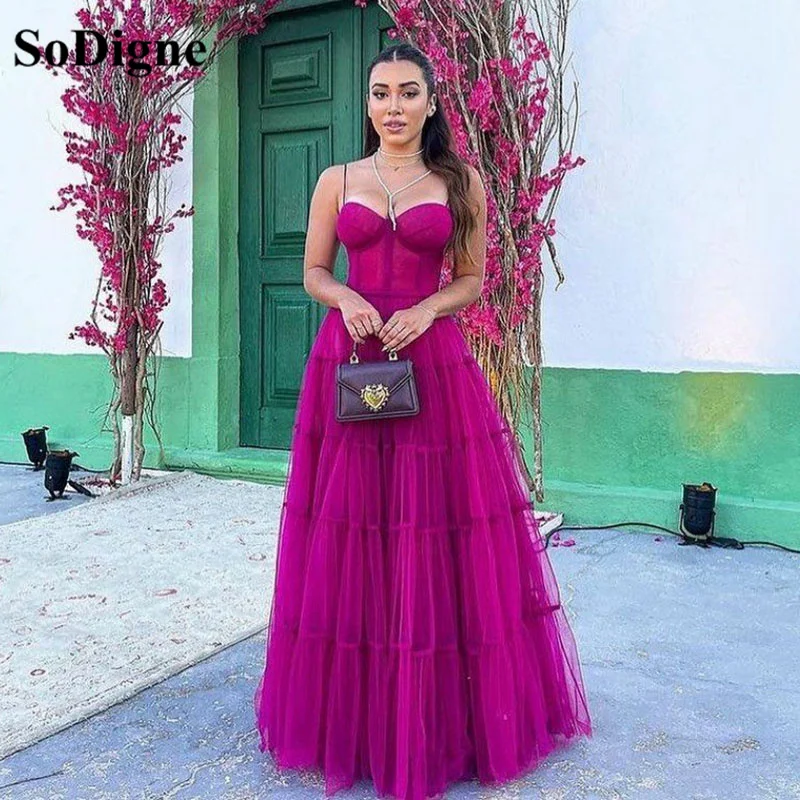 SoDigne Fuchsia Prom Dresses 2024 Corset Tulle Formal Occasion Gown ...