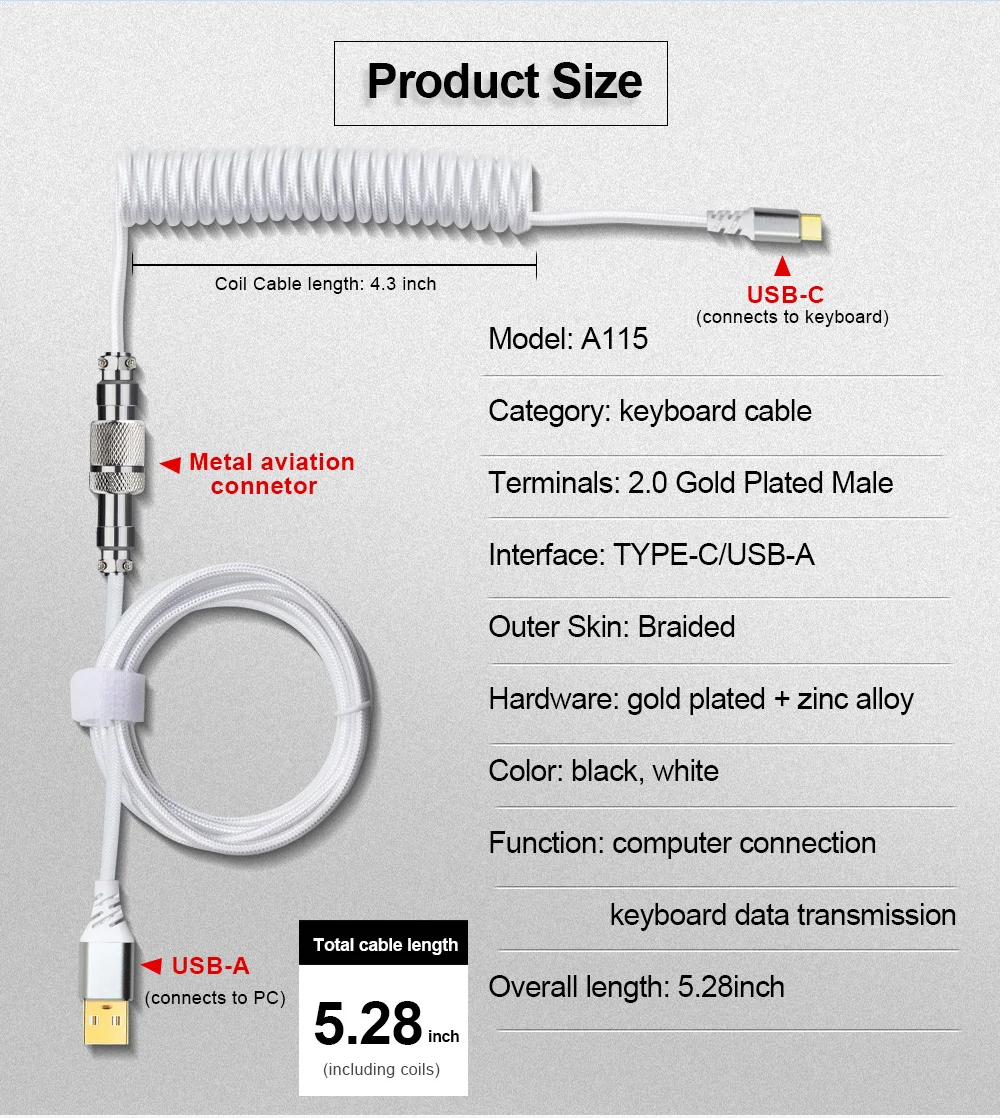 Redragon Keyboard Coiled Cable White - End of Life - Tech Guy SA