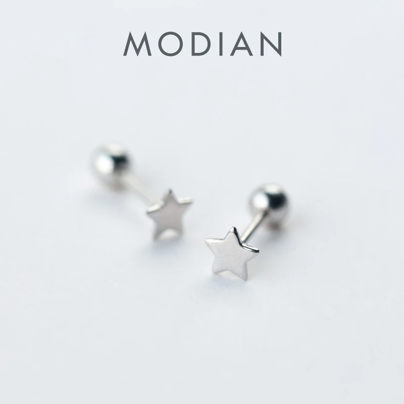 Modian Real 925 Sterling Silver Stars And Bead Fashion Tiny Stud ...