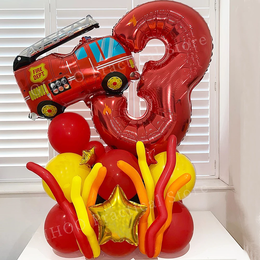 1Set New Fire Truck Foil Balloons 1-9 Red Digital Number Balloon Baby ...