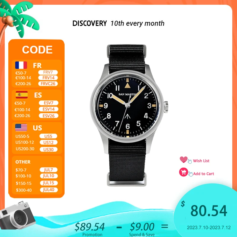 San Martin New 36mm Pilot Watch Fashion Simple Style Watch For Men VH31 ...