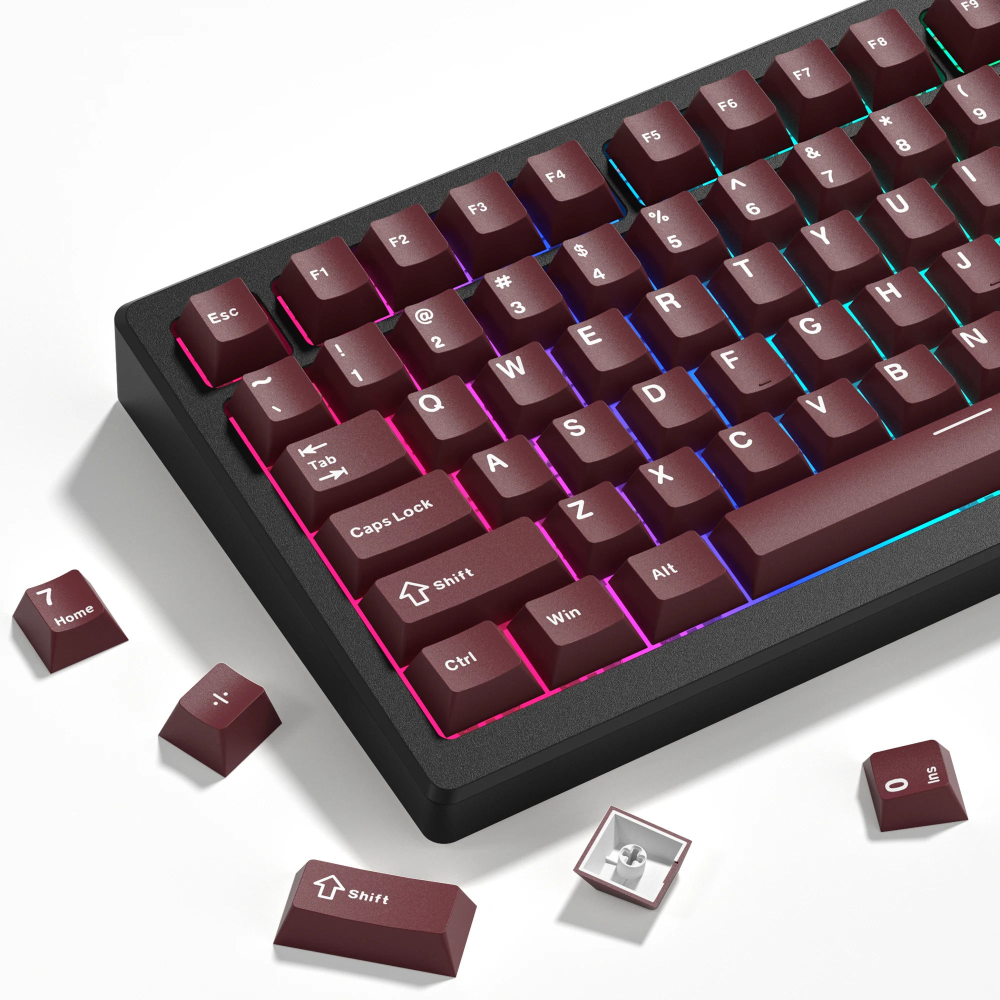Womier 126 Keys Deep Red Double Shot PBT Keycap Cherry Profile Key caps ...