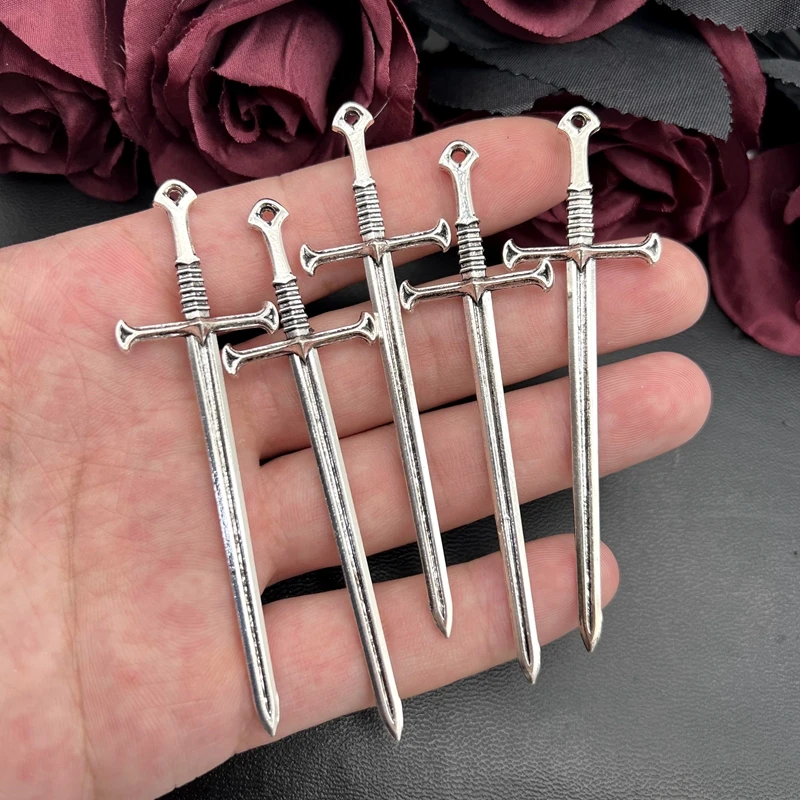 5pcs 80x22mm 3D Sword Connector Pendants Charms Jewelry Making DIY Men ...