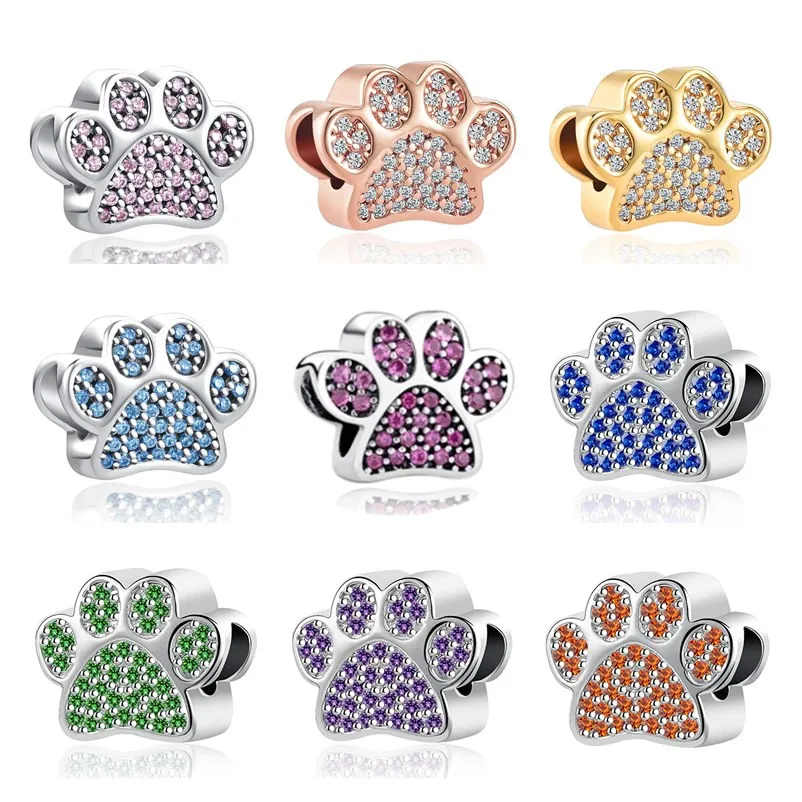 925-Sterling-silver-Zircon-dog-paw-print-Charm-Pendant-amulet-Dangle ...
