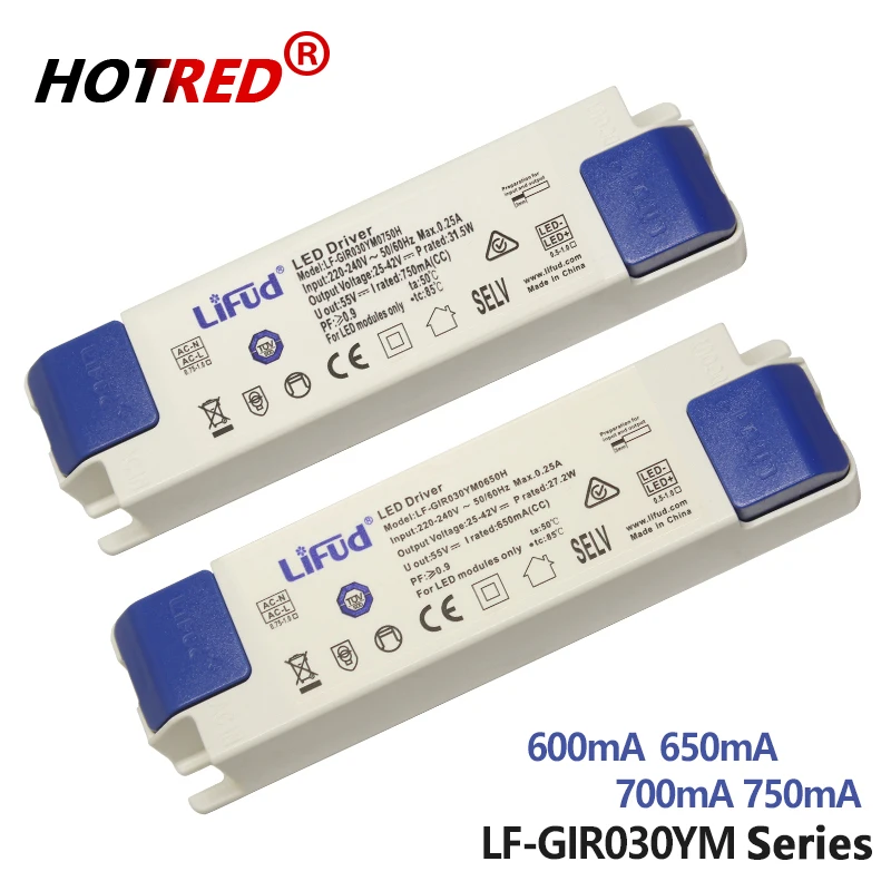 LED Driver 25W-31W 600mA 650mA 700mA 750mA Lifud LF-GIR030YM 25-42V ...
