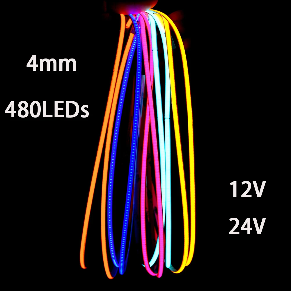 4mm-COB-LED-Strip-Lights-12V-24V-480leds-m-Multicolor-For-Car-FOB-Home ...