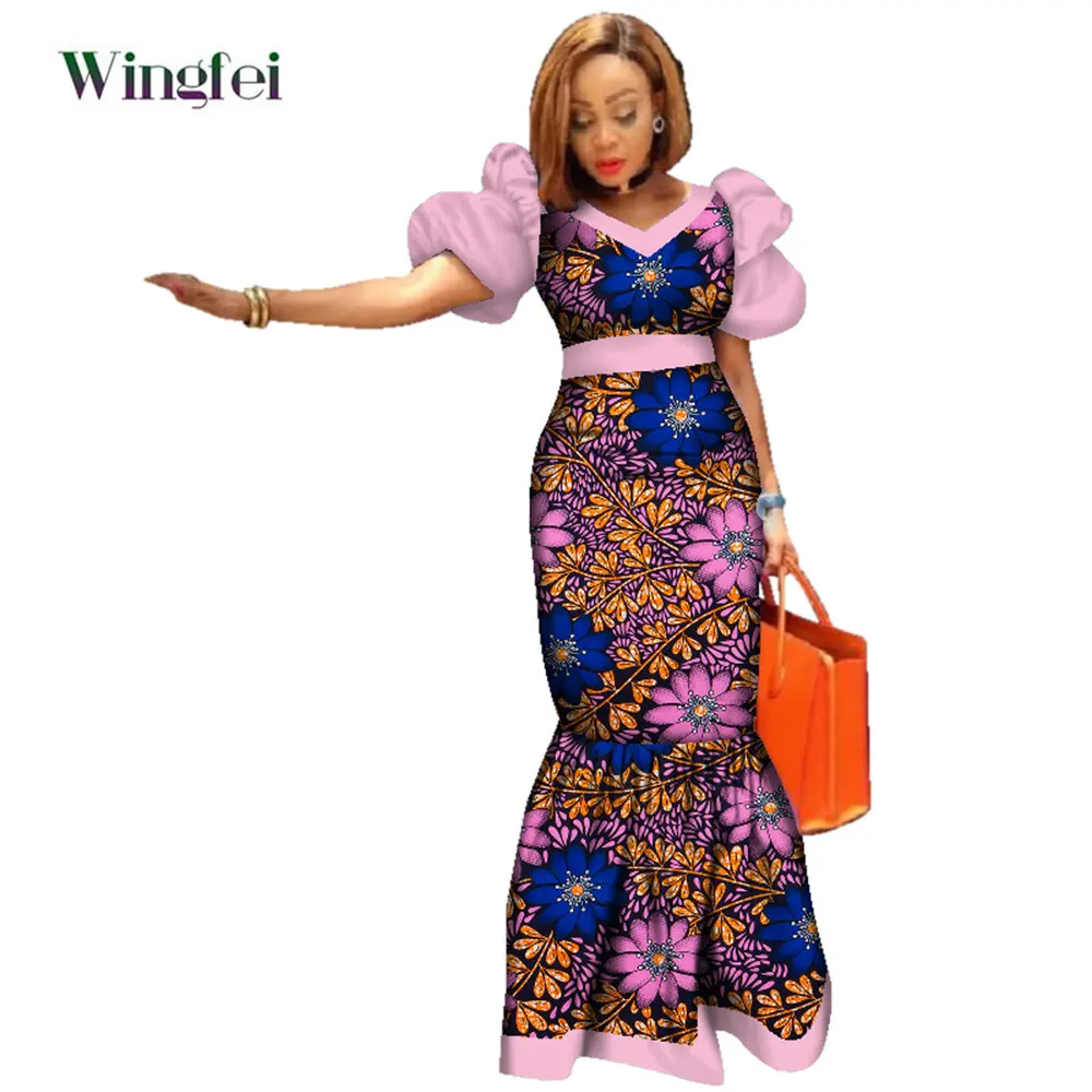 Fashion Robe Africaine Dashiki African Dresses For Women Puff Sleeve ...