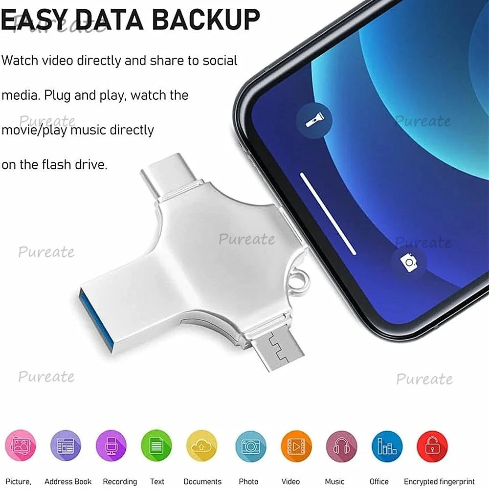 The mobile phone USB flash drive is 4-in-1 for Apple Lightning Huawei ...