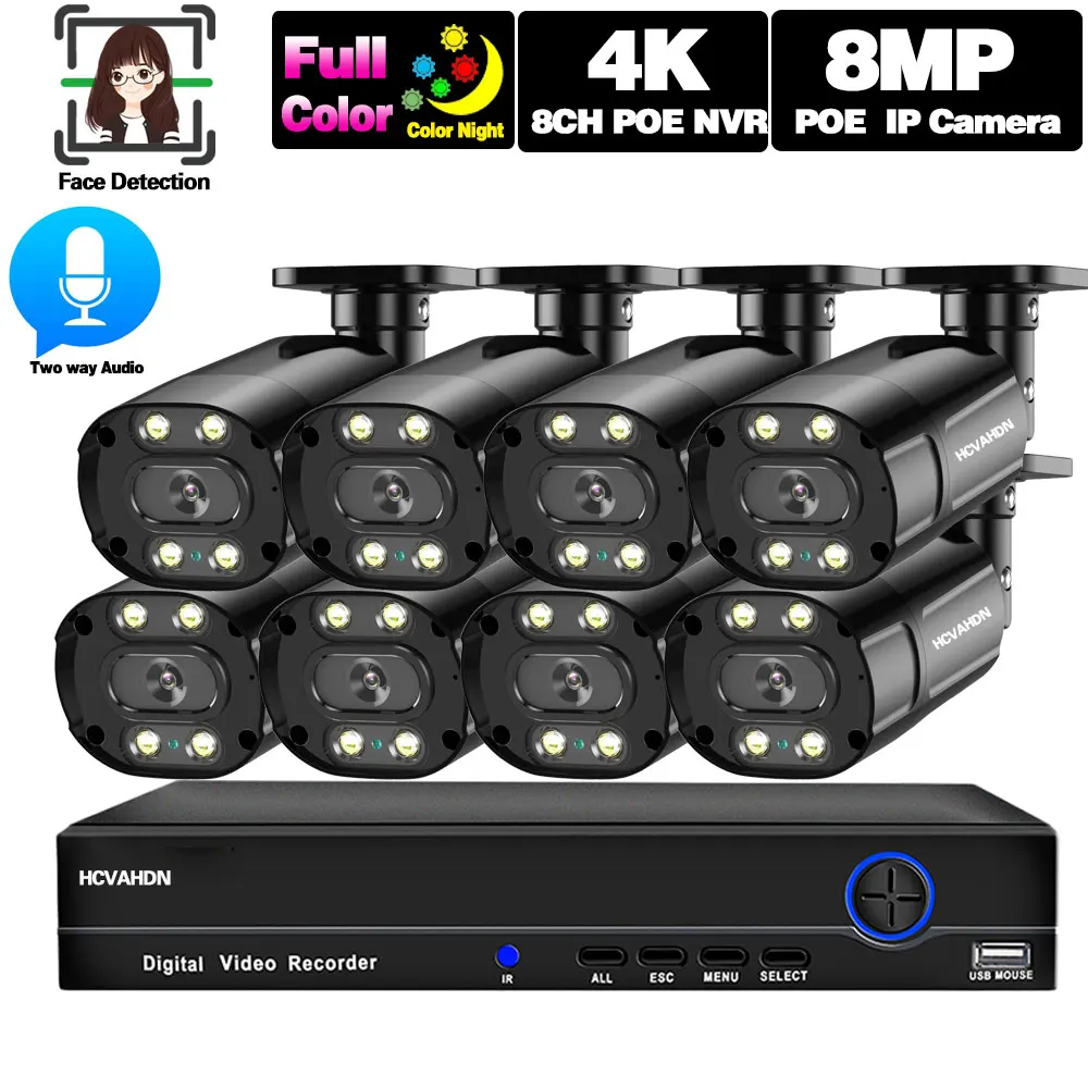 8mp Cctv Camera Security System Kit 4k 8ch Poe Nvr Kit 5mp Video ...