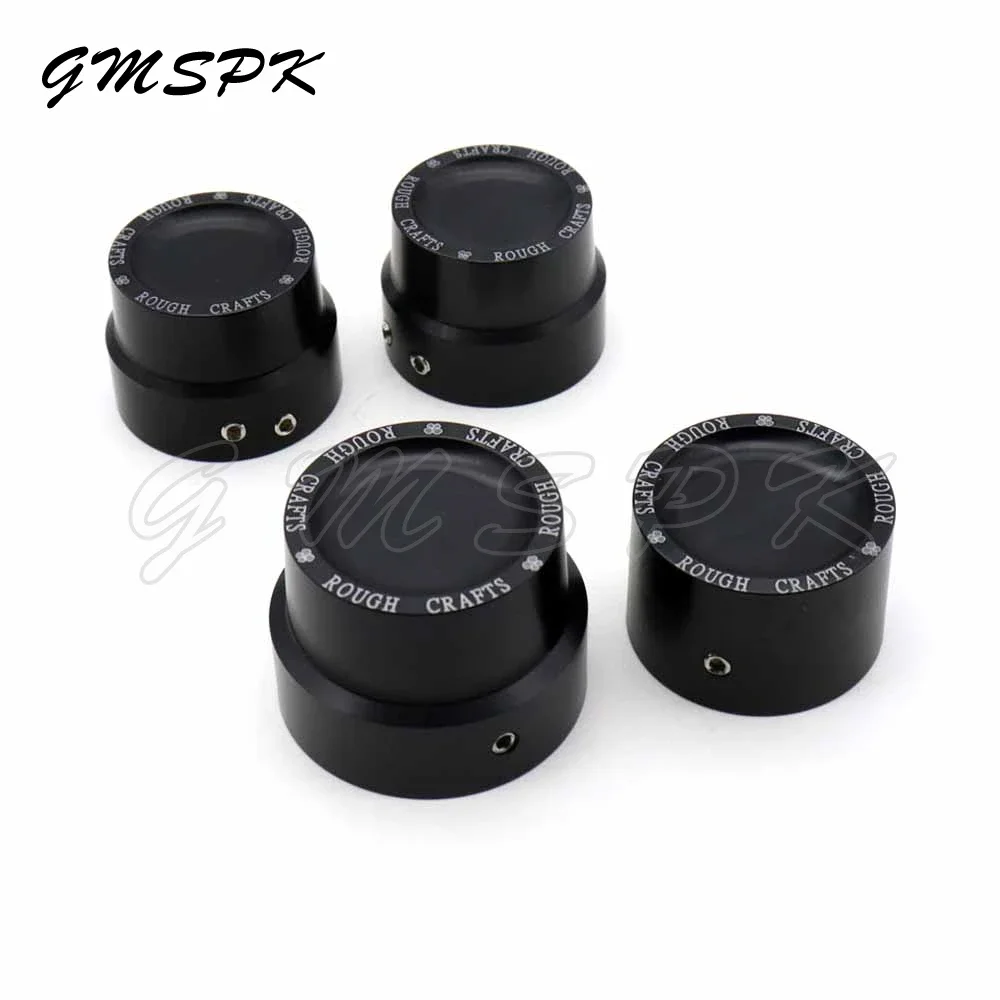 Black Motorcycle Rough Craft Carving Front Rear Axle Nut Covers Caps ...