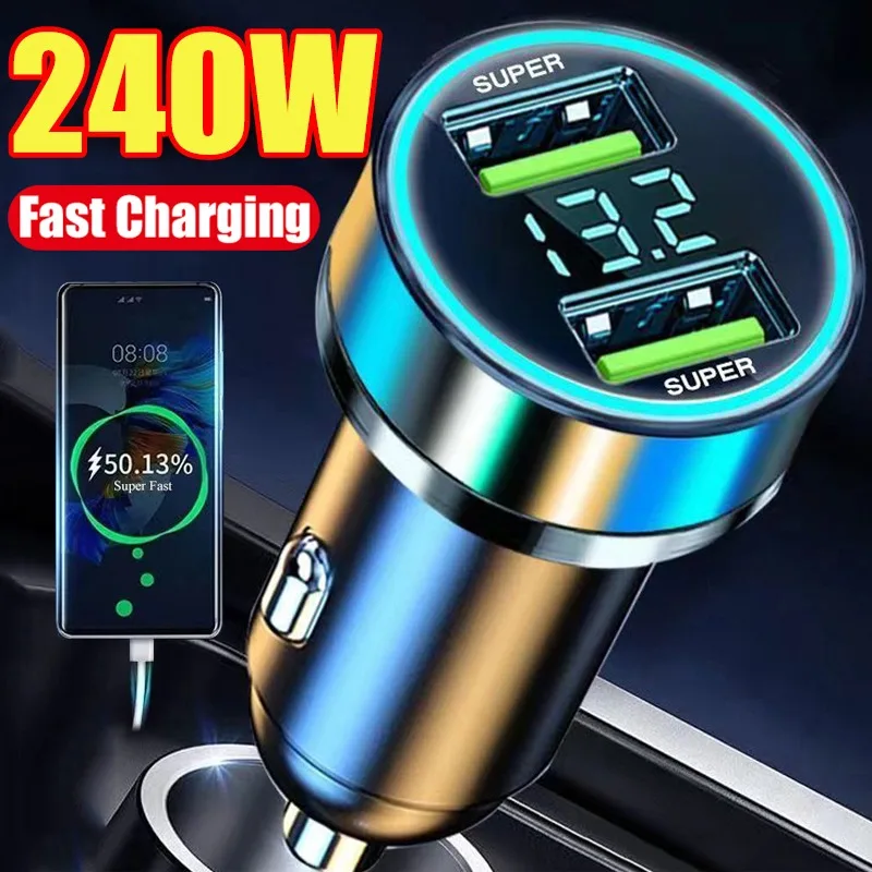 240W Car Super Fast Charger Dual USB Ports for IPhone Samsung Phone ...