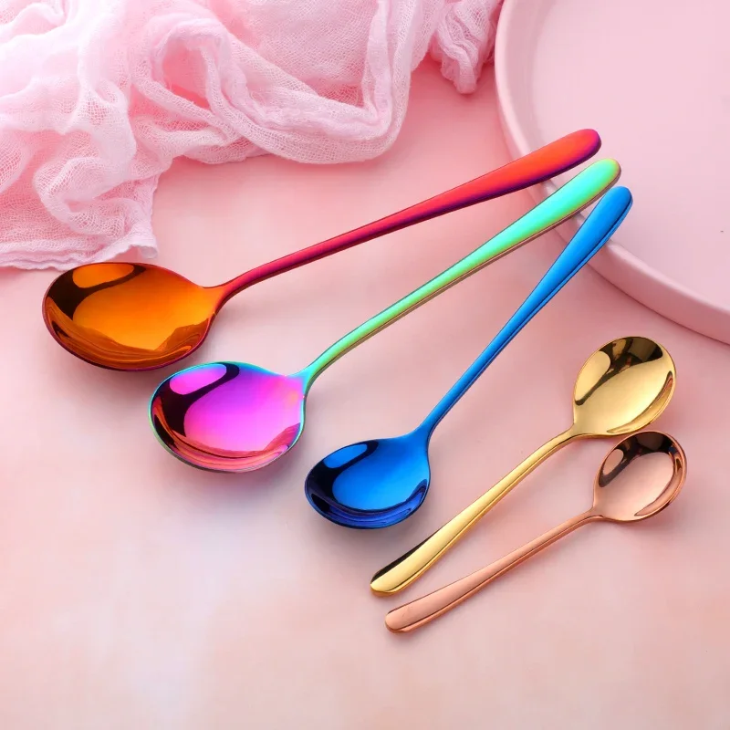 Stainless-Steel-Coffee-Tea-Spoons-Gold-Blue-Beautiful-Teaspoons-Mixing ...