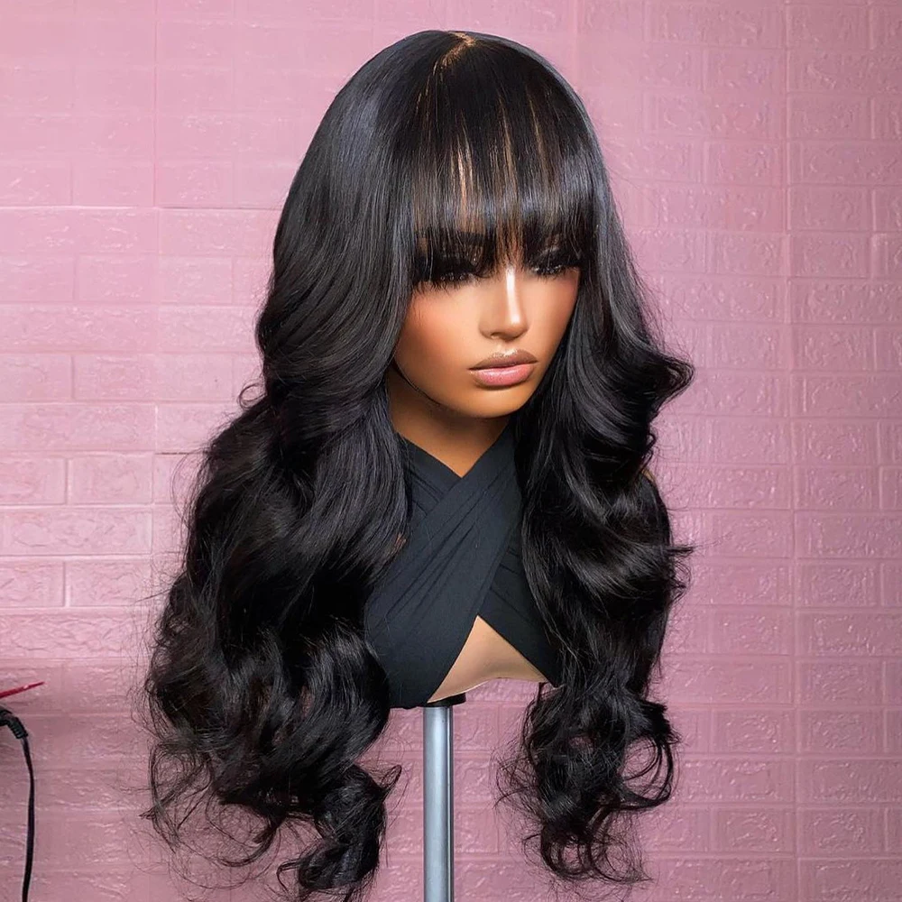 30-Inch-Body-Wave-Human-Hair-Wig-With-Bangs-Fringe-Bob-Wig-With-Bangs ...