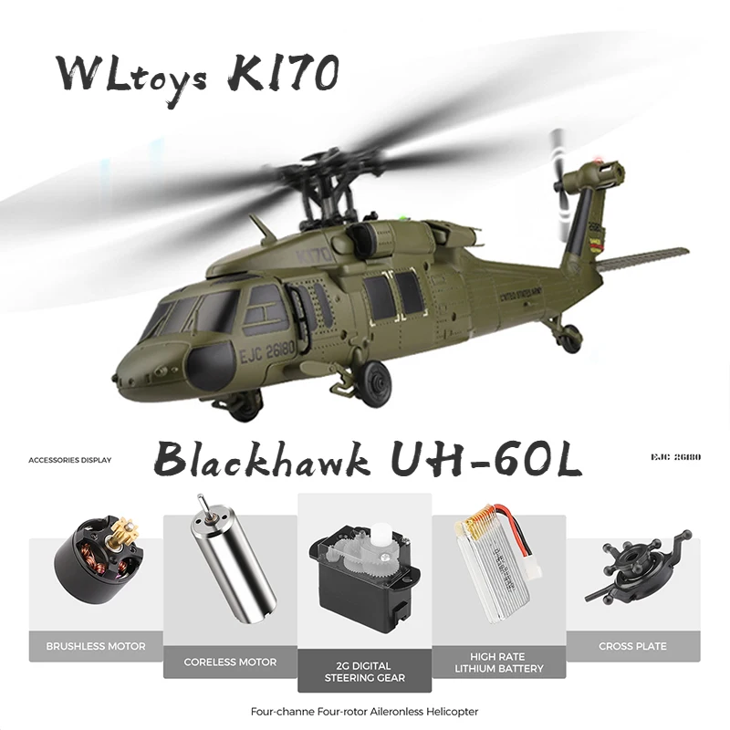 Wltoys Black Hawk Helicopter K170 UH-60L 2.4G 4CH Six-axis Gyroscopic ...