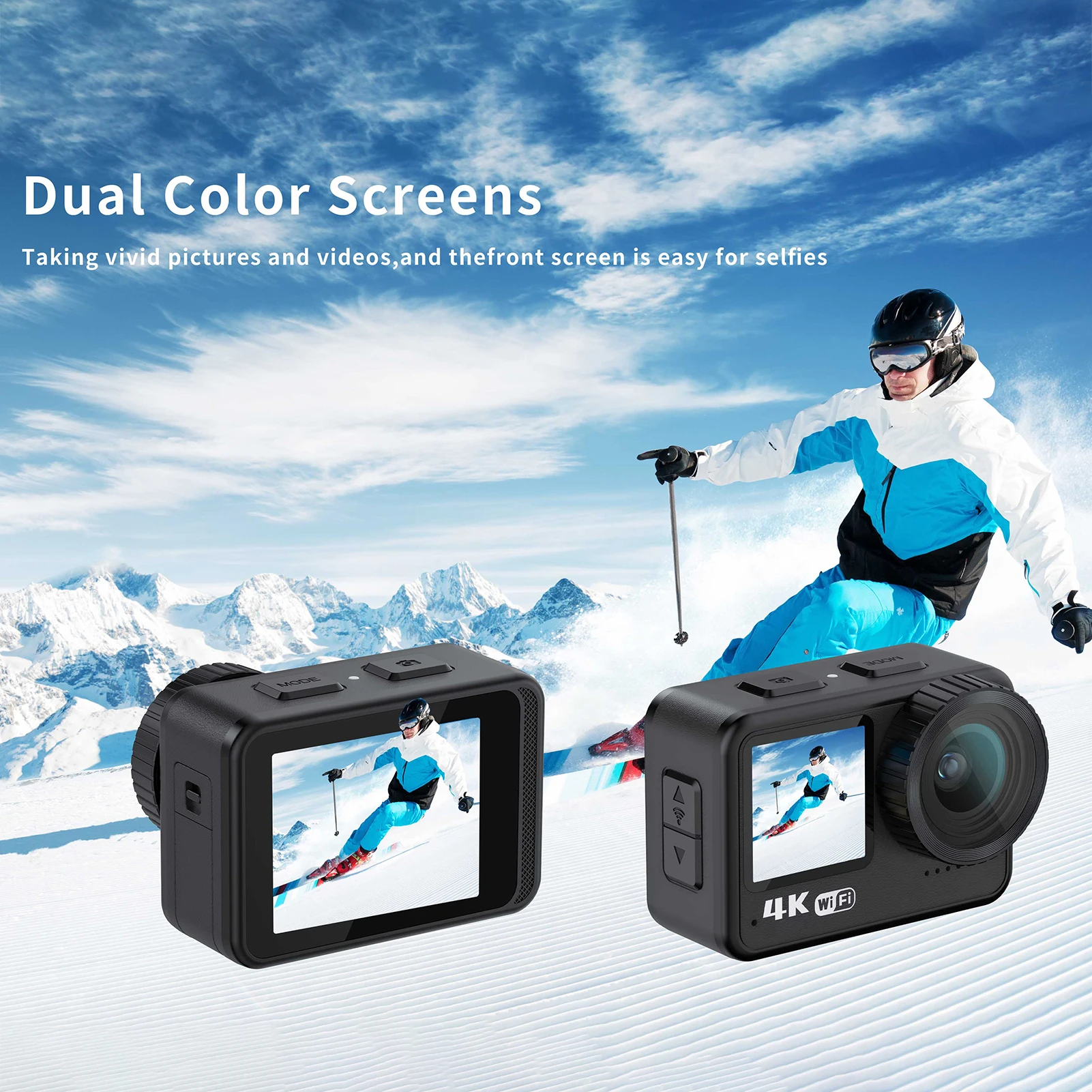 4K 60FPS Action Camera 24MP WiFi Sports Camera 170°Wide Angle Lens Dual ...