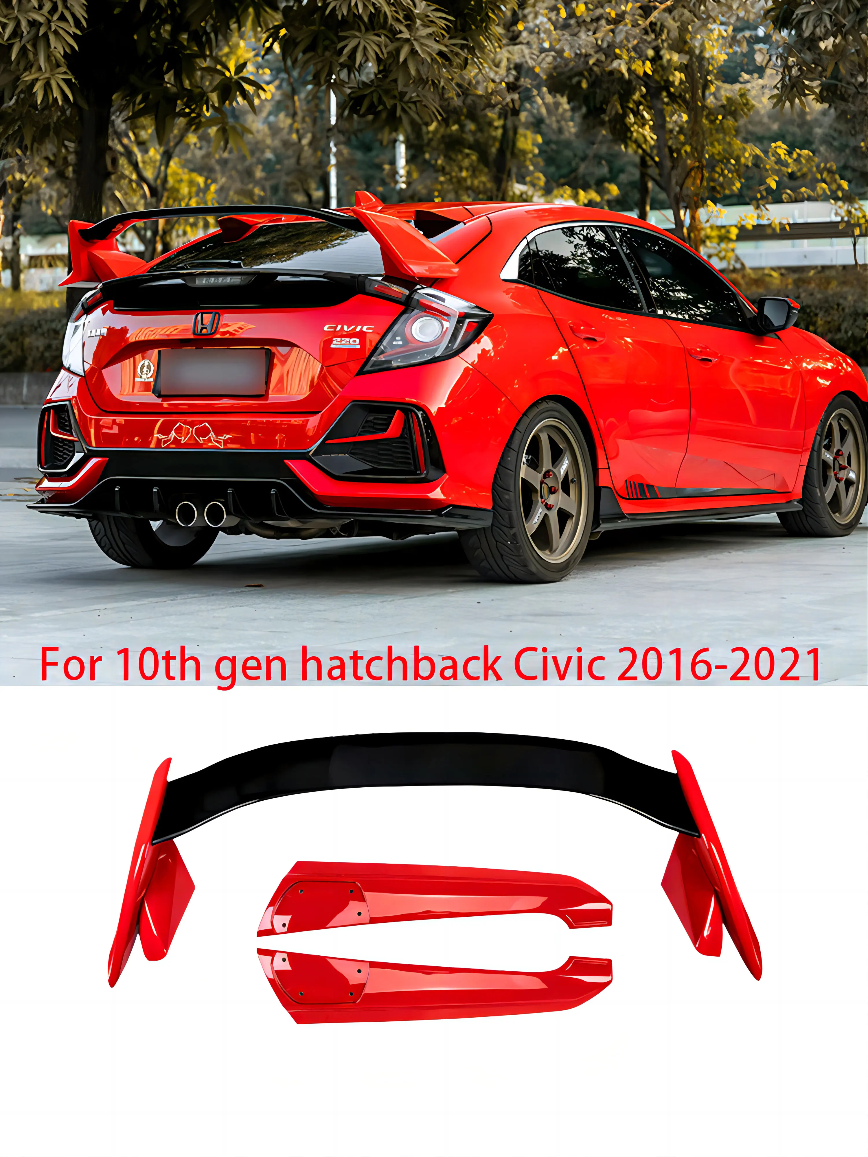 10th 世代ハッチバックシビックアクセサリー 2016-2021 FK3 FK4 FK7 FK8 ABS カーボンファイバースポイラー ...