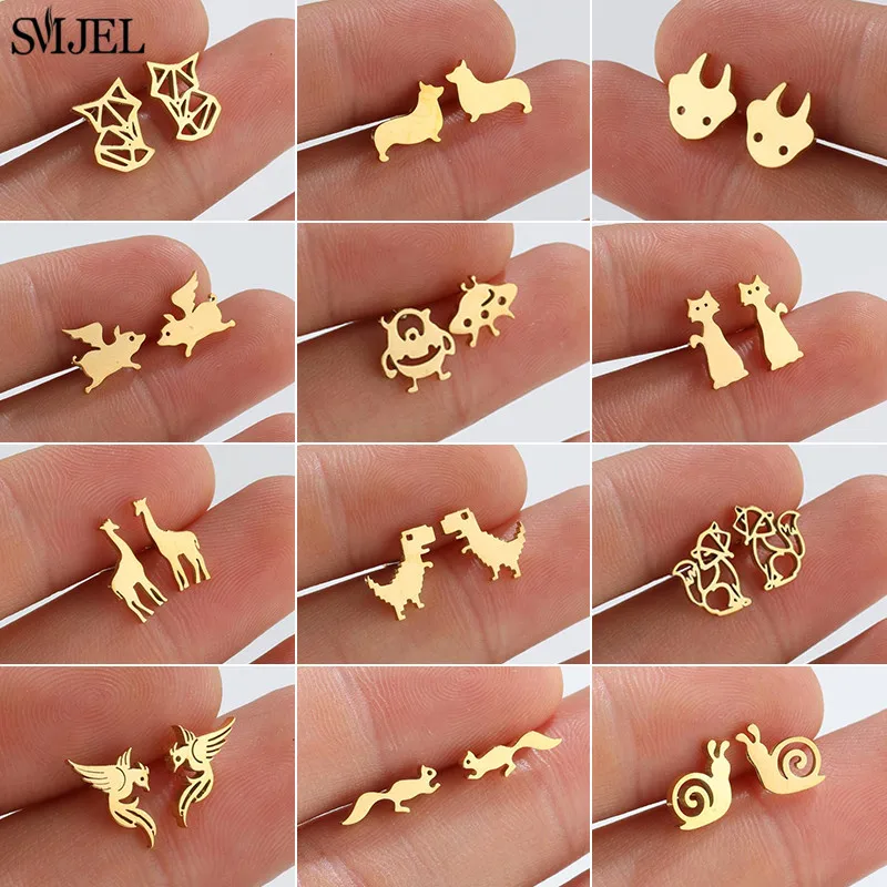 Gold-Stainless-Steel-Animal-Cute-Earrings-for-Women-Kids-Summer-Fashion ...