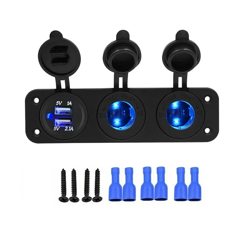 3 IN 1 Panel Dual Cigarette Lighter Socket 3.1A Dual USB Car Charger ...