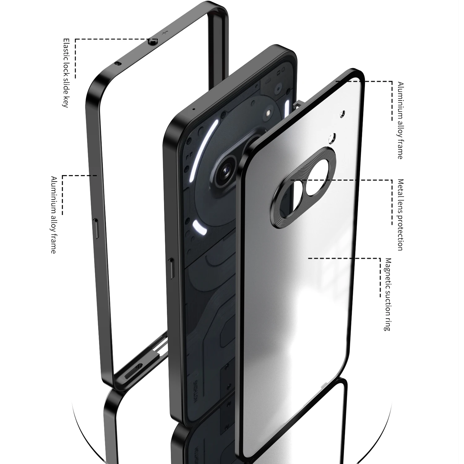 Magnetic Metal Frame Case for Nothing Phone 2A Metal Acrylic Back Cover ...