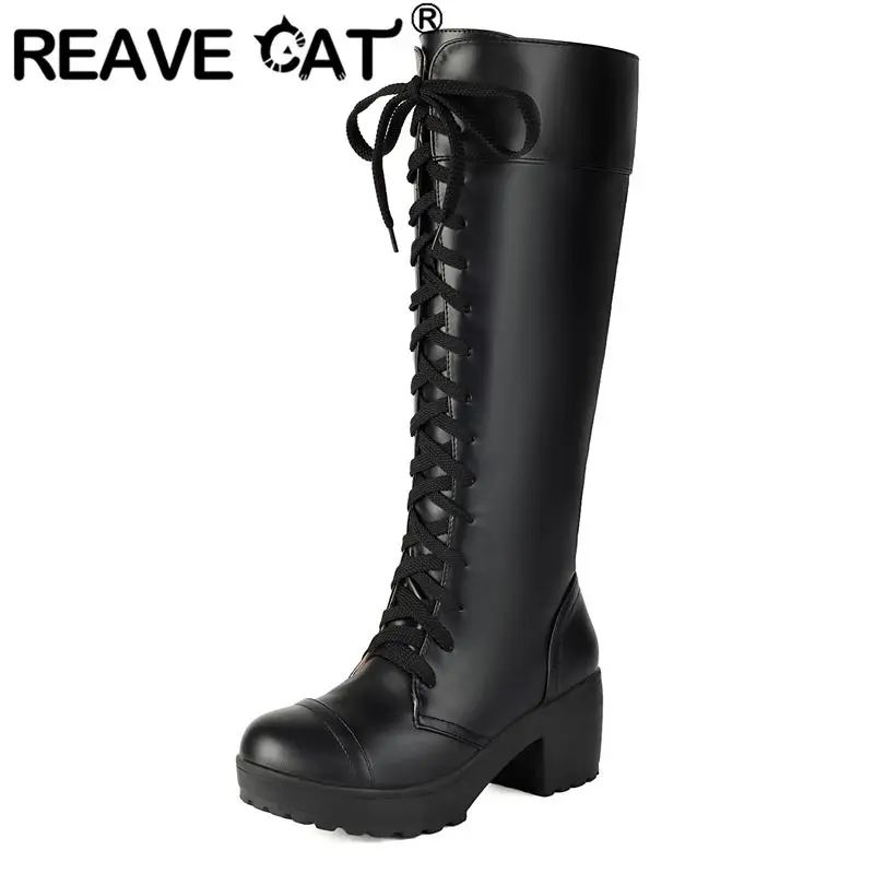 REAVE CAT 2025 New arrival Women Knee High Boots No Zip Lace Up Plus ...