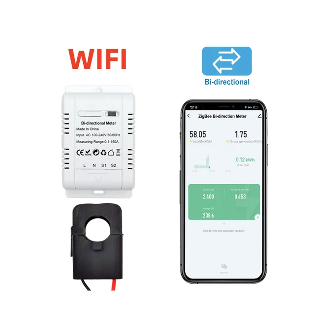 Tuya Smart Bidirectional Two Way WiFi ZigBee Energy Meter 150A Clamp ...
