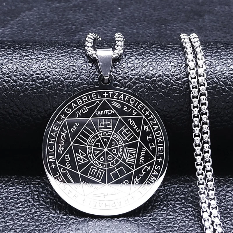 Seven Archangels Amulet Stainless Steel Necklaces Men Seal of Solomon Talisman Necklace ...